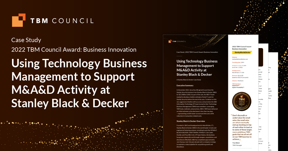 Using Technology Business Management to Support M&A&D Activity at ...